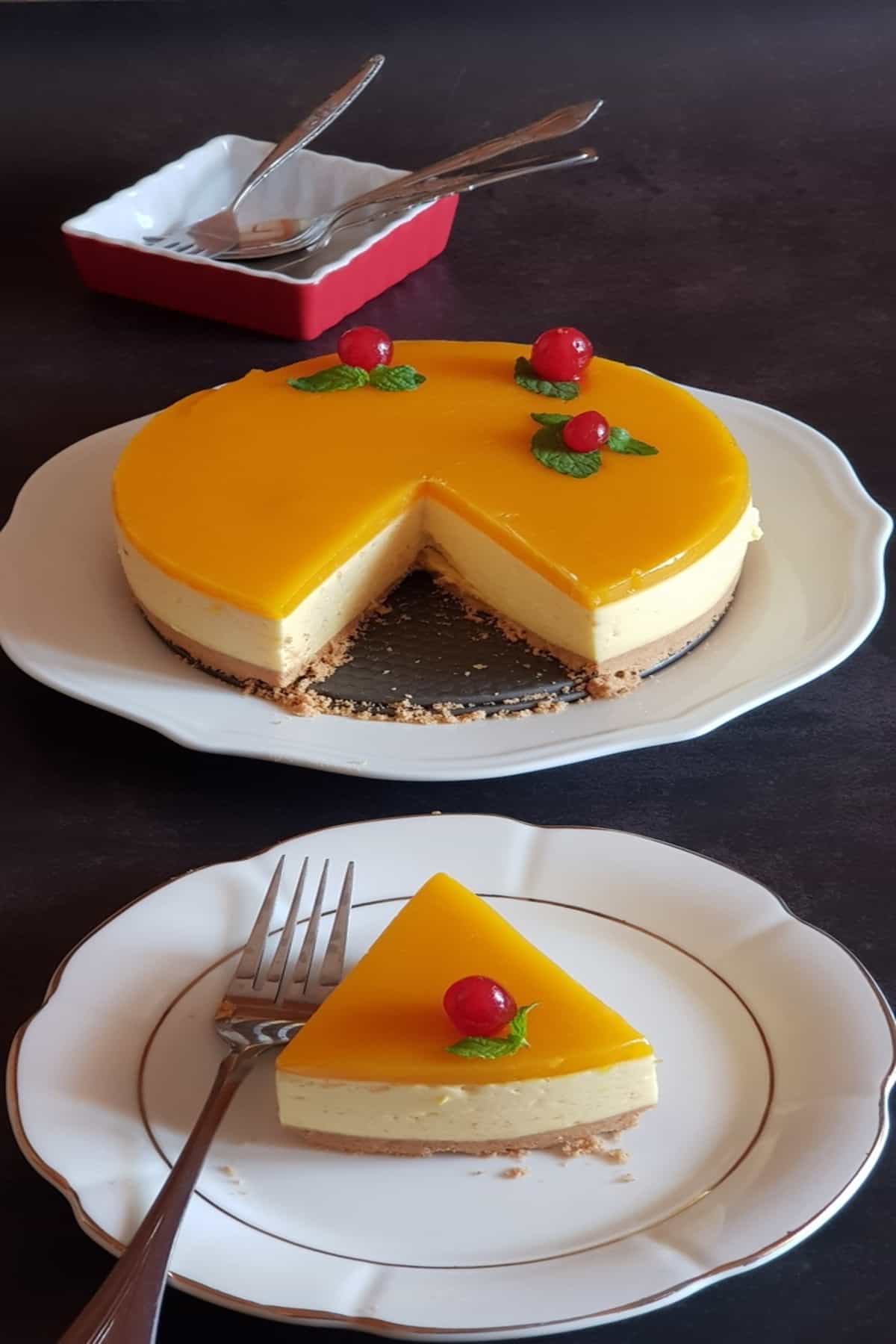 No Bake Mango Cheesecake (With Gelatin) | Easy Eggless Recipe